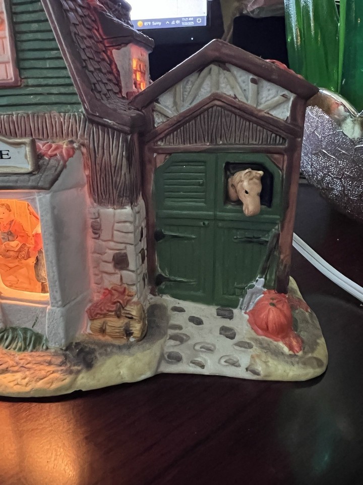 Autumn Grove Harvest Village Lighted Horse Stable Porcelain Fall Decor ...
