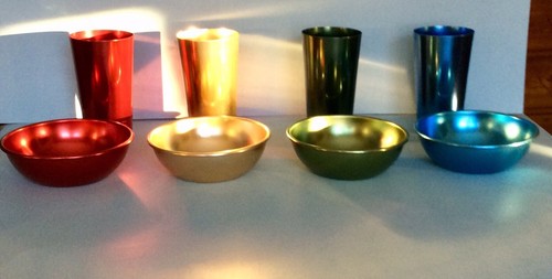 Alumninum, Cereal Bowls, Tumblers, Mid-Century, Bascal, Red, Blue ...