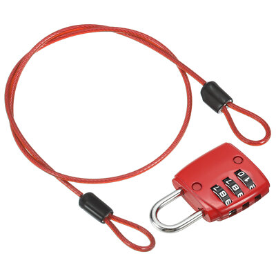 3 Digit Combination Lock 1.6' Security Cable Padlock Steel Lock, Red | eBay