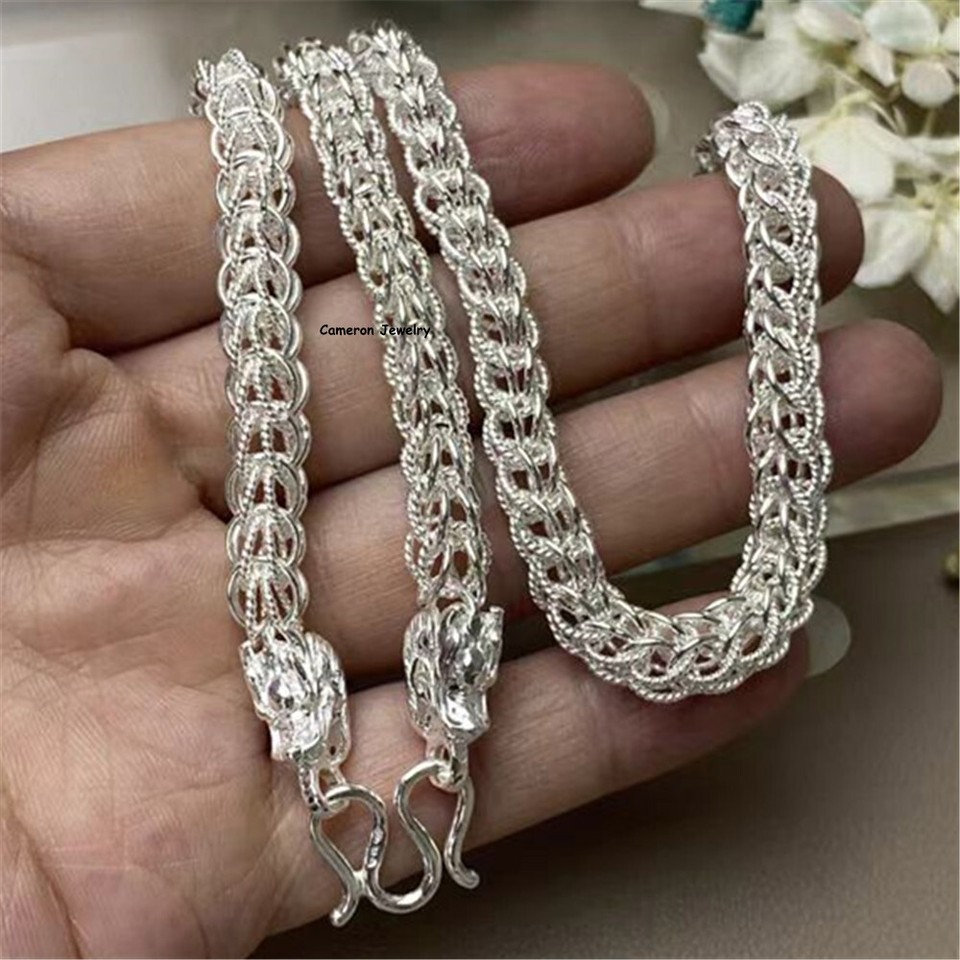 Solid S999 Fine Silver 999 Chain 10mm Dragon Double Wheat Link Necklace ...