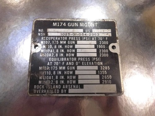 Vintage US Army Nameplate M 174 GUN MOUNT in Metal Bundeswehr? | eBay
