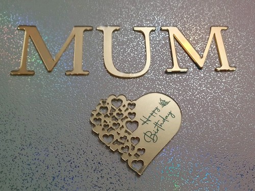 Gold Acrylic Wording MUM + Heart Happy Birthday Cupcake Cake Toppers ...