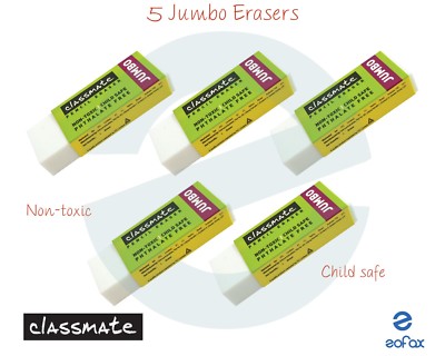 5 x CLASSMATE Quality Jumbo Non-Dust Pencil Erasers School Office Home ...