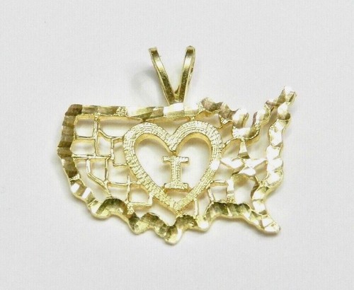 14k Map United States Pendant I Love USA Patriotic Travel | eBay