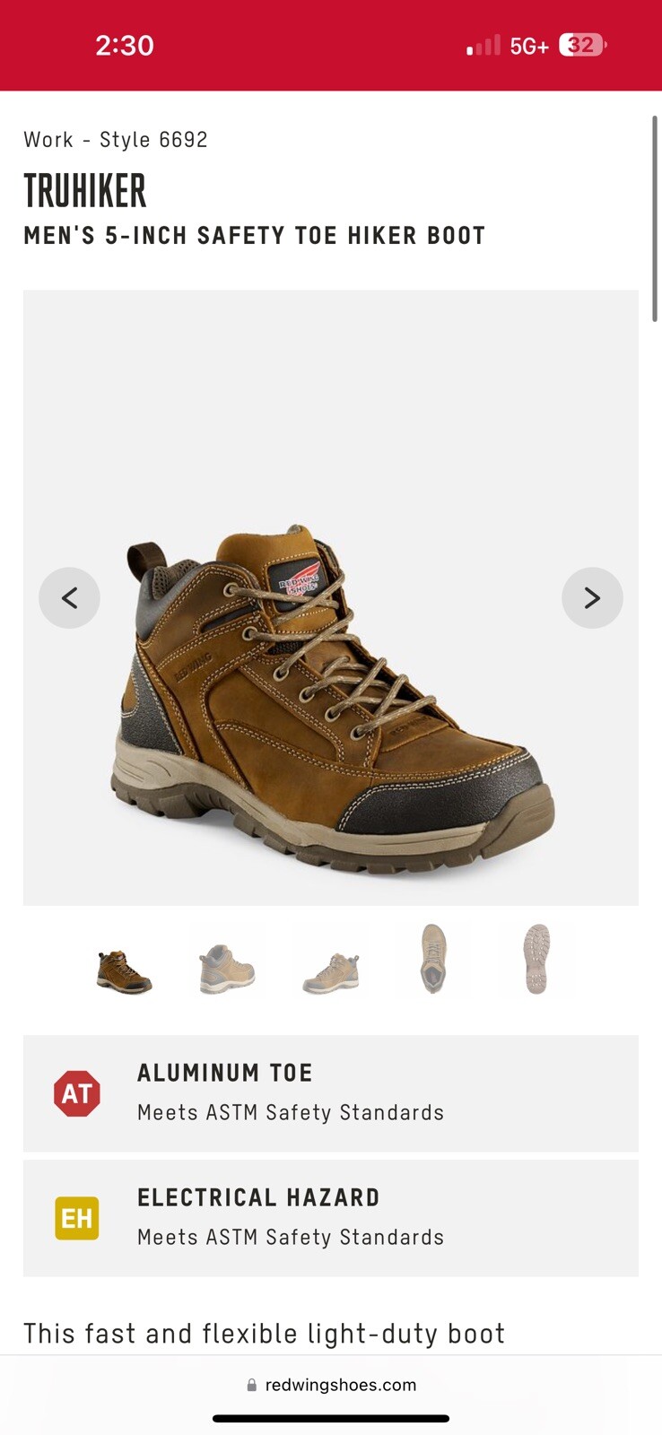 RED WING #6692 Men's Aluminum Toe Brown Leather Work Shoes Boots | eBay