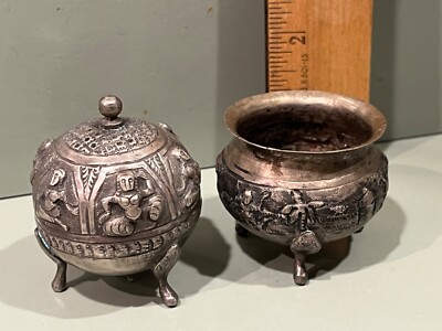 Antique Colonial Anglo Indian silver open salt and pepper pot Hindu god ...
