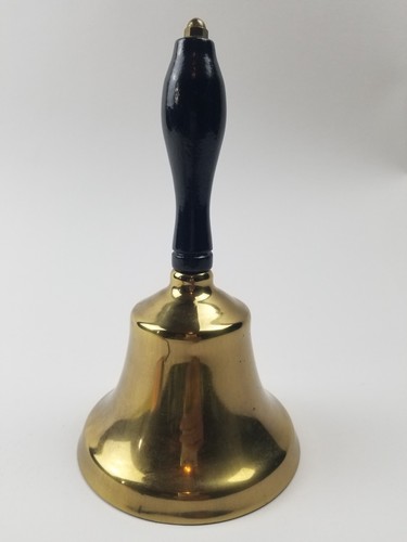 Vintage 9"Brass School Teacher Hand Held Bell LARGE Wood Handle LOUD ...
