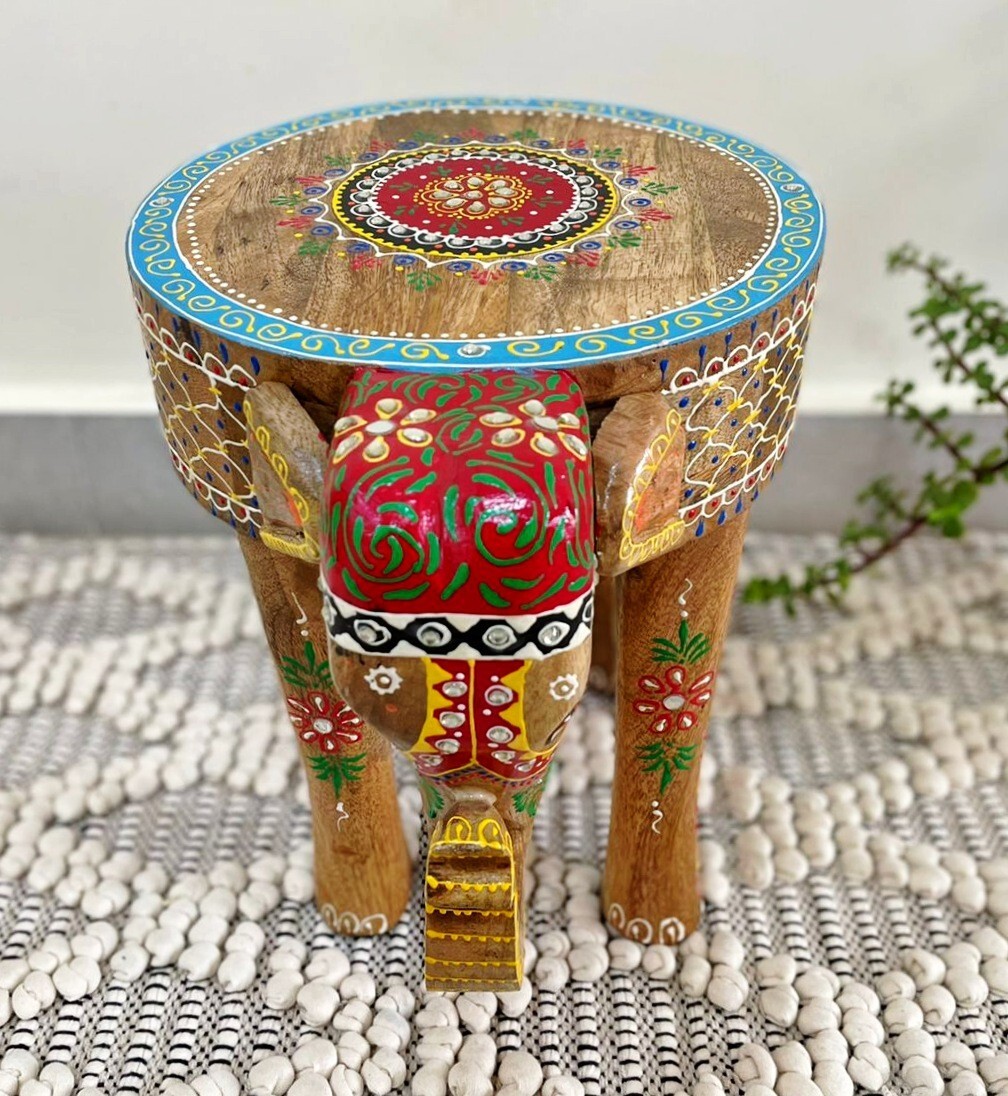 Indian Wooden Hand Painted Elephant Stool Home Decor Stool Kid Stool ...