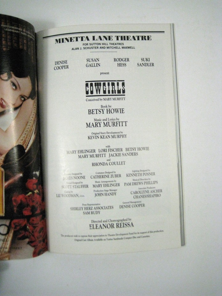 Cowgirls Playbill November 1996 Minetta Lane Theatre Rhonda Coullet ...