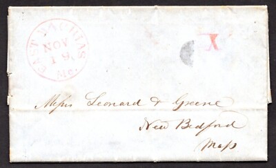 US 1830 STAMPLESS FOLDED LETTER EAST MACHIAS, ME TO NEW BEDFORD, MASS ...