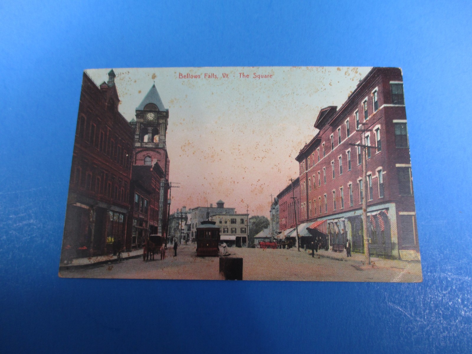 1909 Bellows Falls Vermont The Square Street with Trolley Vintage ...