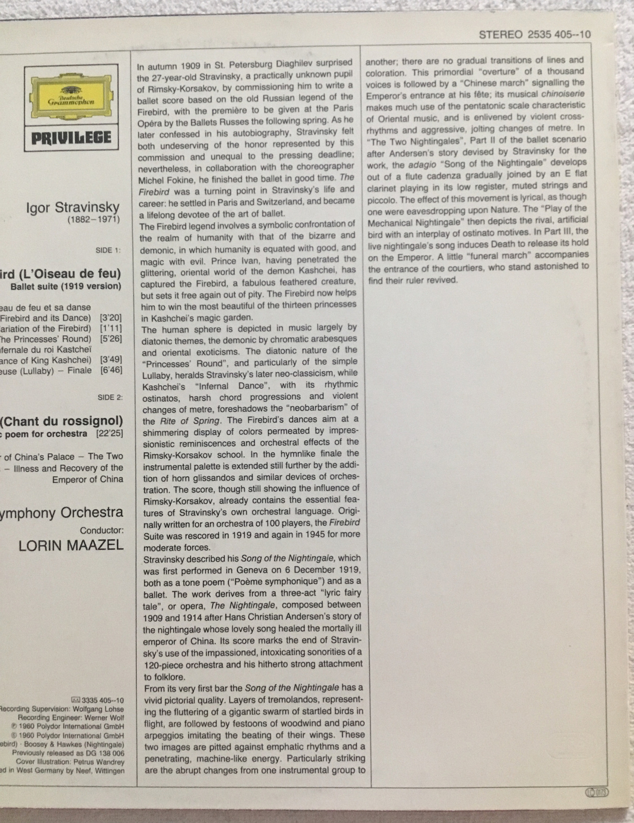 Stravinsky The Firebird Song Nightingale Maazel Berlin Radio Sym. DG 2535 405 | eBay