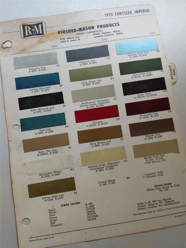 RM RINSHED MASON 1970CHRYSLER IMPERIAL AUTOMOTIVE PAINT COLOR CHIP ...