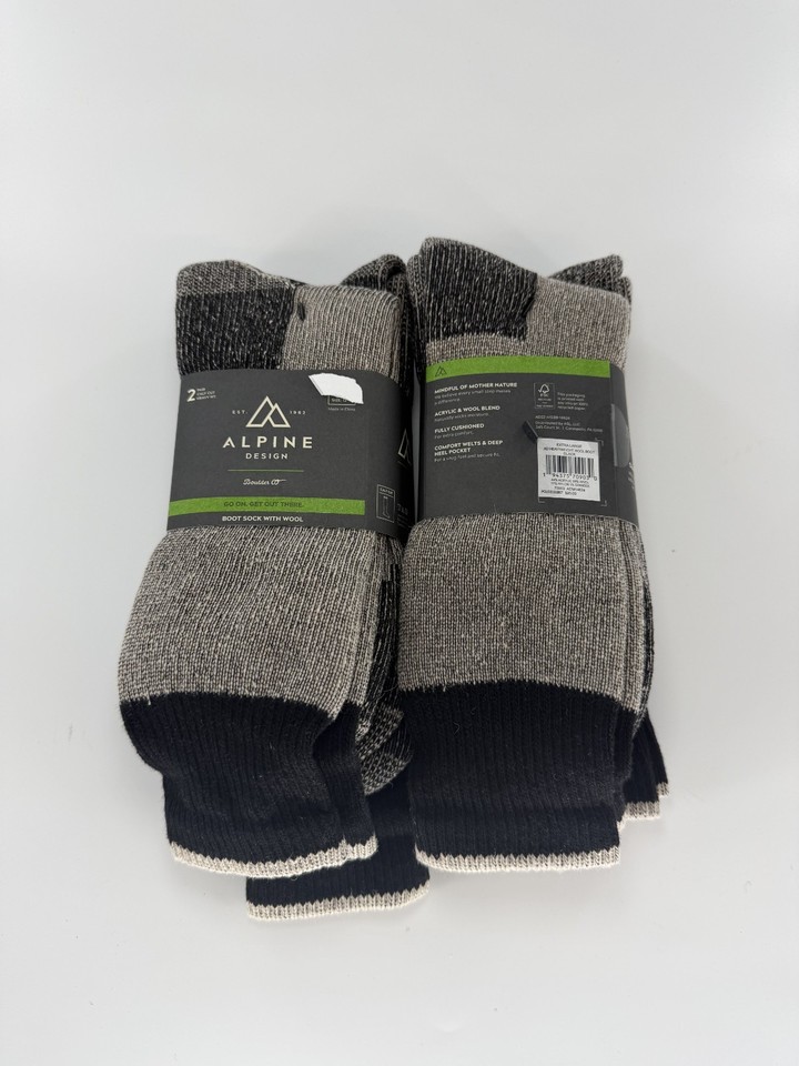 Alpine Design Mens 4 Pair Boot Socks Wool Size L 8-12 Calf Cut Heavy ...
