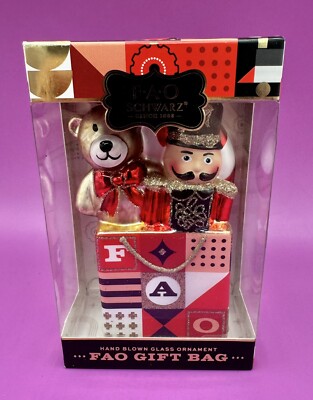 FAO SCHWARZ Blown Glass Bear & Nutcracker Gift Bag Return To Wonder ...