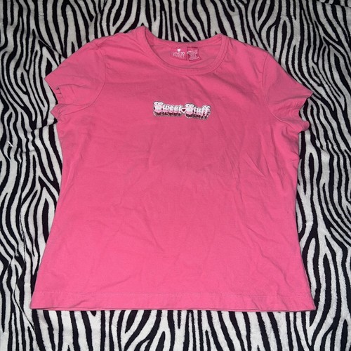 Y2k Pink Baby Tee “Sweet Stuff” Hearts Glitter Womens L | eBay