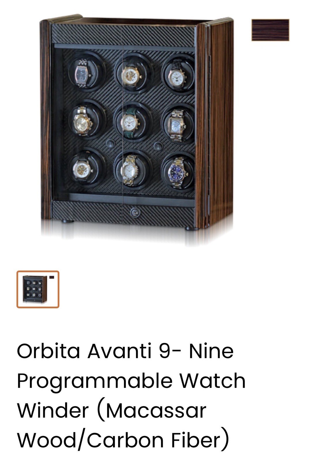 Orbita Avanti 9 Nine Rotorwind Watch Winder (Macassar Wood/Carbon Fiber ...