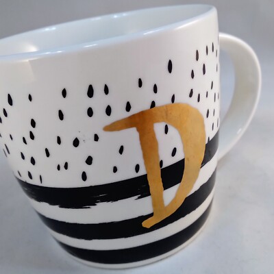 Slant Collections Gold "D" Initial Black And White Coffee Mug | eBay