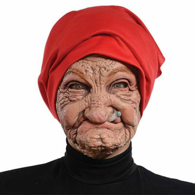 Halloween Smoking Old Lady Mask With Wrinkled Face Evil Grandma Horror ...