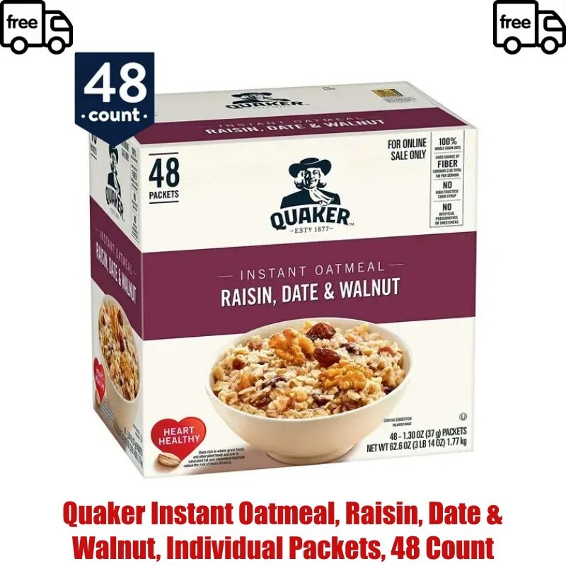 48 Count, Quaker Instant Oatmeal, Raisin, Date & Walnut, Individual ...