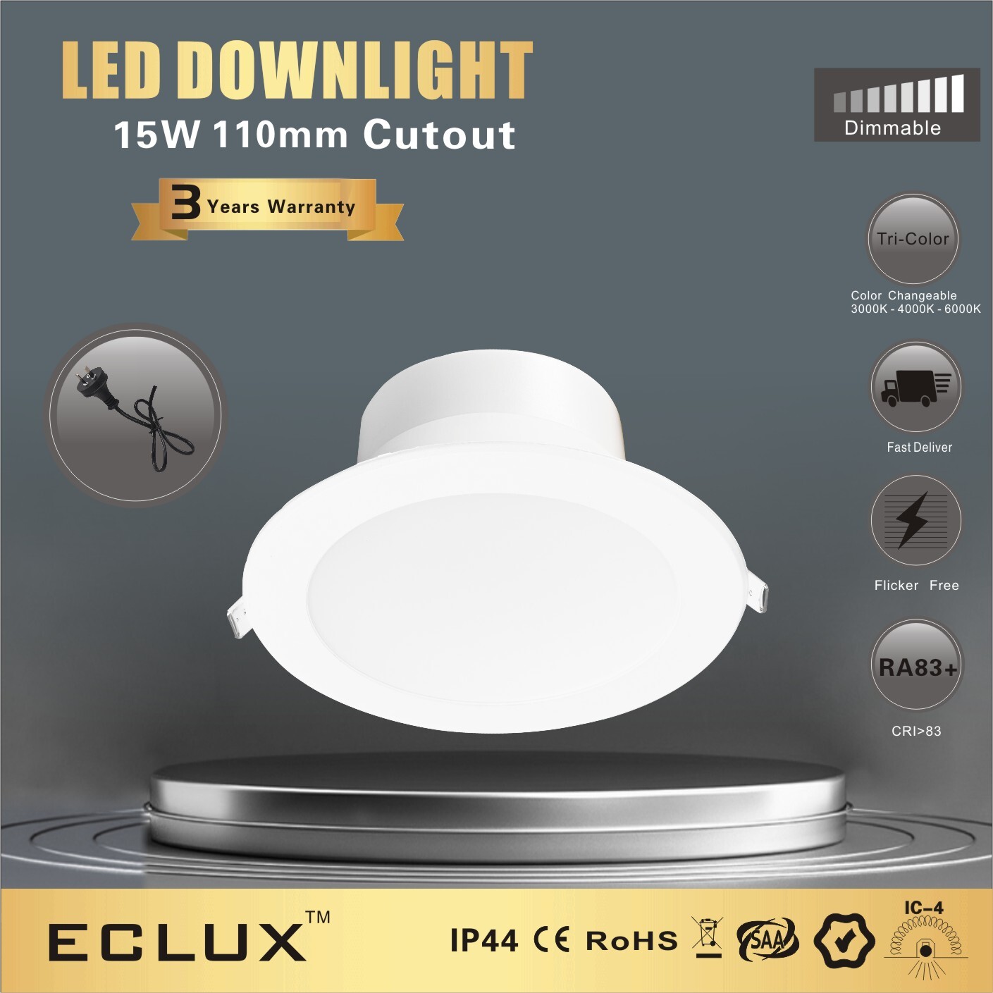 7W 10W 15W 20W LED Downlight Dimmable 3COLORS SELECTABLE WARM/NATURAL ...