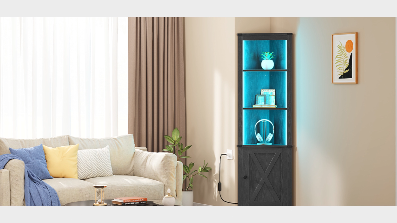 67" Tall LED Corner Cabinet Freestanding Bathroom Cabinet with Doors ...