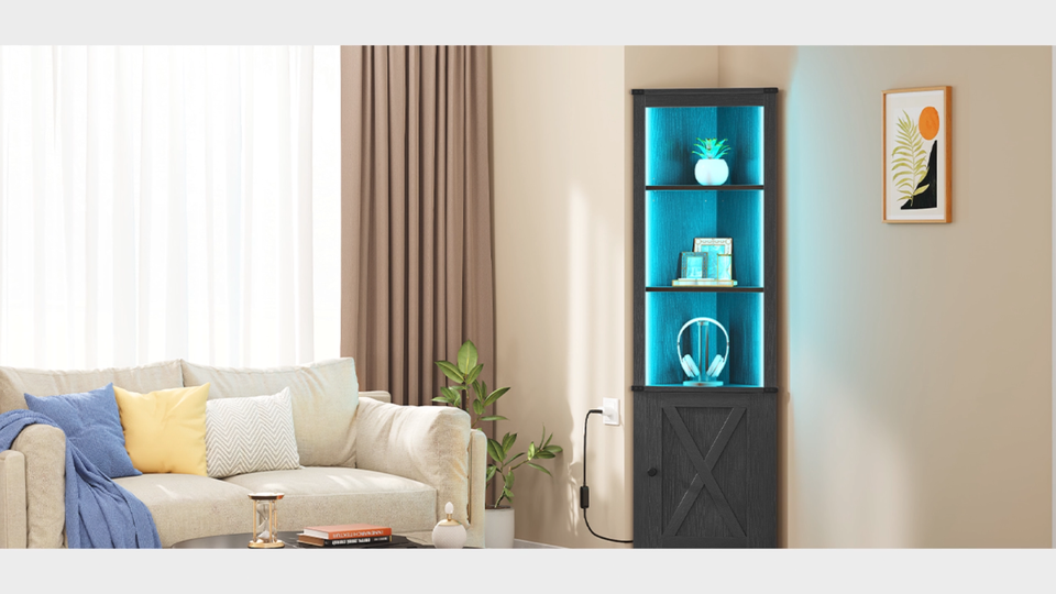 67" Tall LED Corner Cabinet Freestanding Bathroom Cabinet with Doors ...
