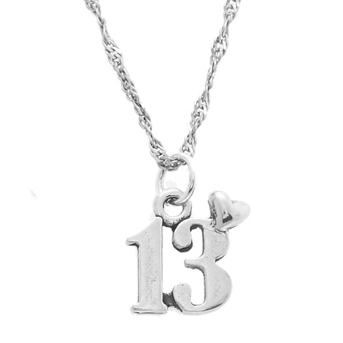 Sterling Silver Number 13 Thirteen Heart Charm with Singapore Necklace ...