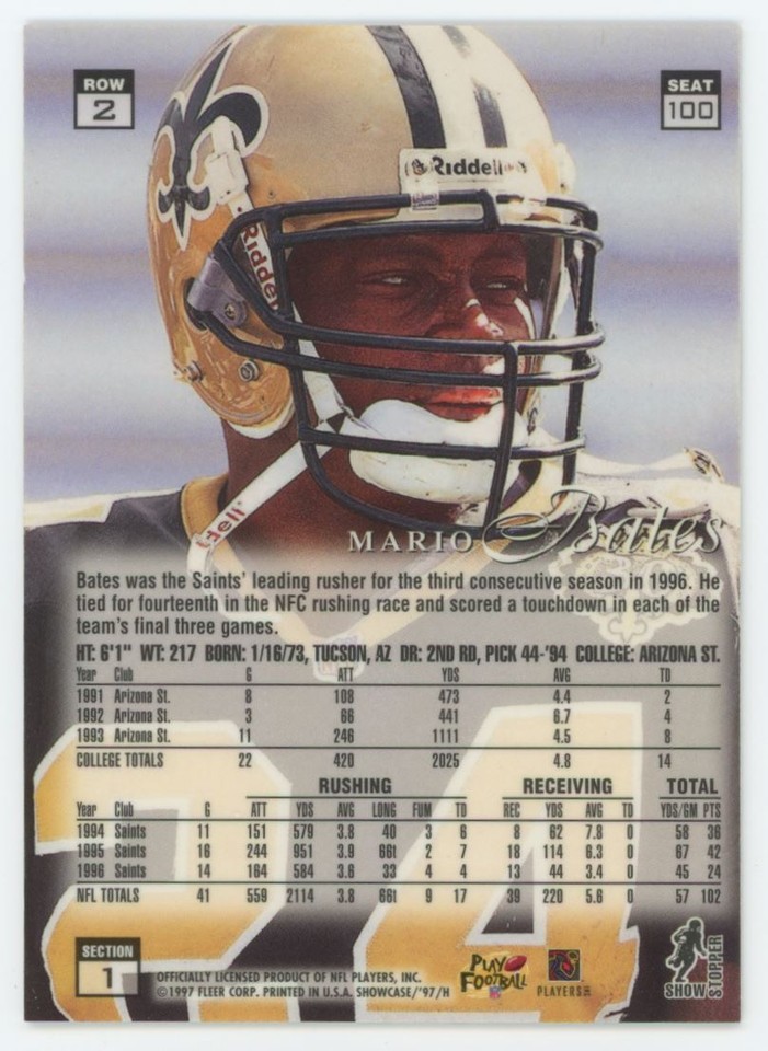 1997 FLAIR SHOWCASE MARIO BATES NEW ORLEANS SAINTS #100 | eBay