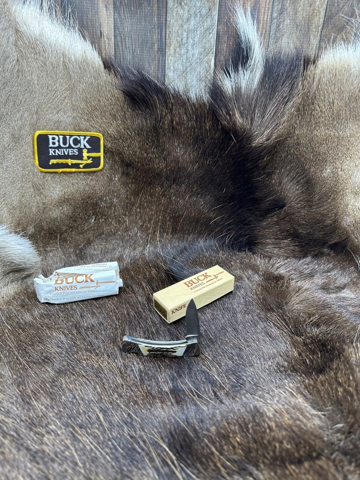 Vintage Buck 505 Knight With Stag Handles & Leather Sheath Mint Box ...