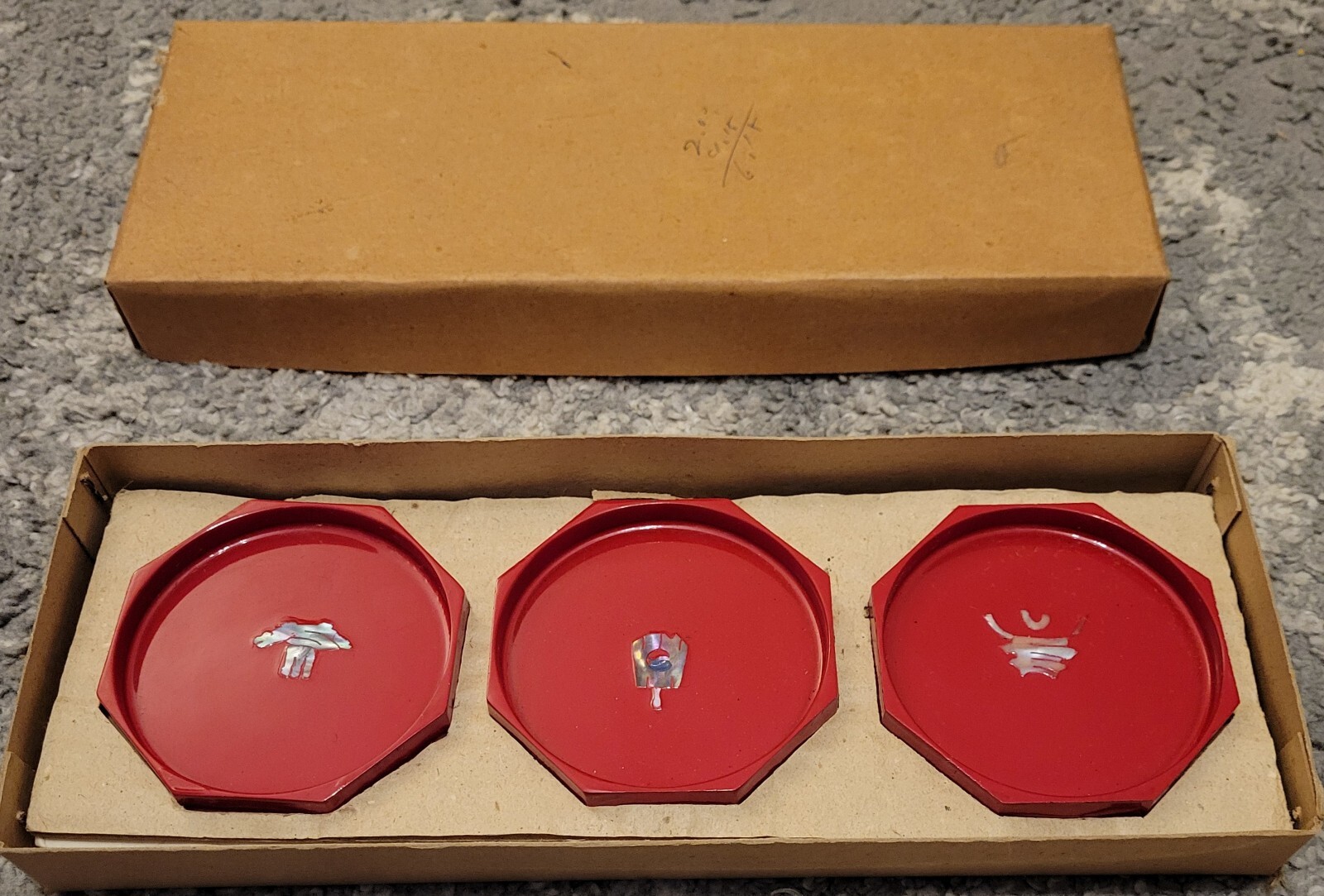 Vintage Set of 6 Red Octagon Coasters In Original Box- Made In Korea ...