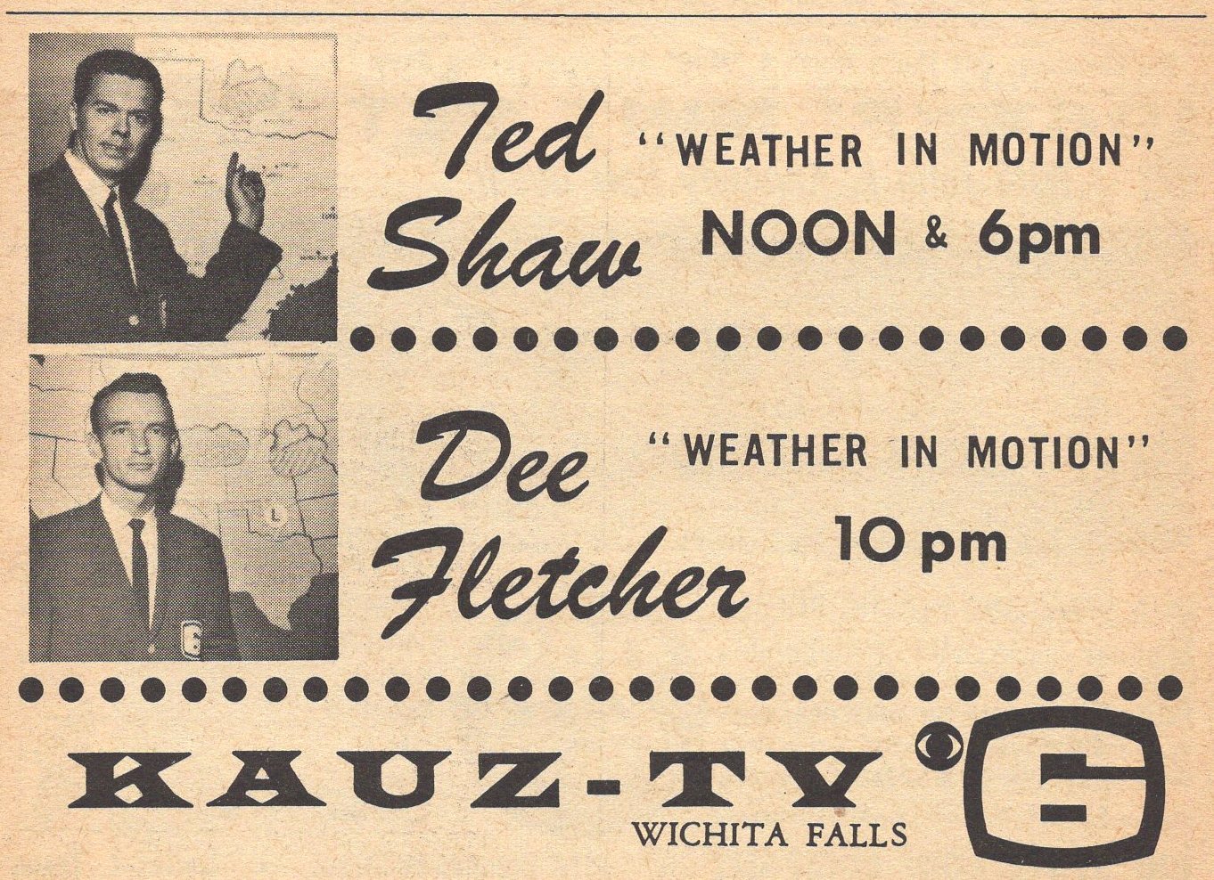 1964 KAUZ TV AD~TED SHAW~DEE FLETCHER~METEOROLOGIST~WICHITA FALLS TEXAS ...