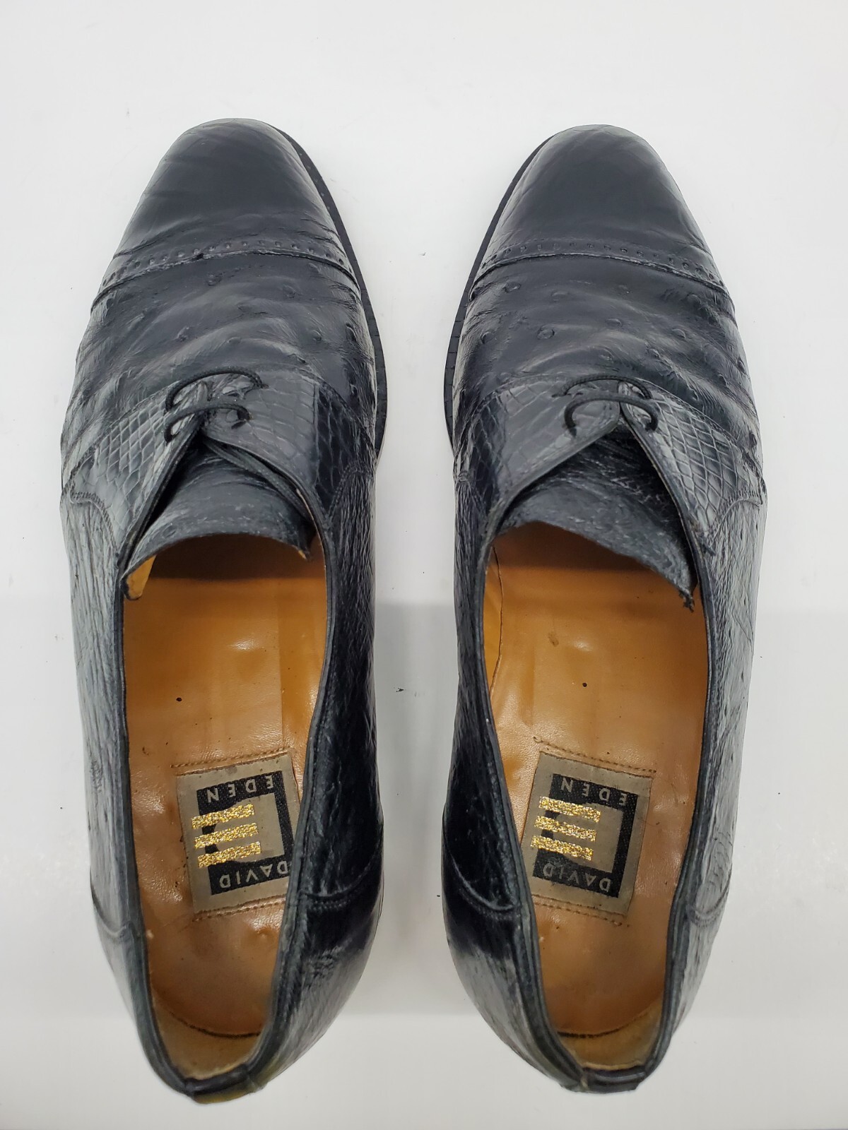 DAVID EDEN Exotic Black Crocodile Ostrich Leather Dress Shoes Mens Sz ...