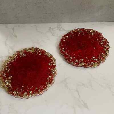 Red and Gold Geode Shaped Coasters - Set of 2 | eBay