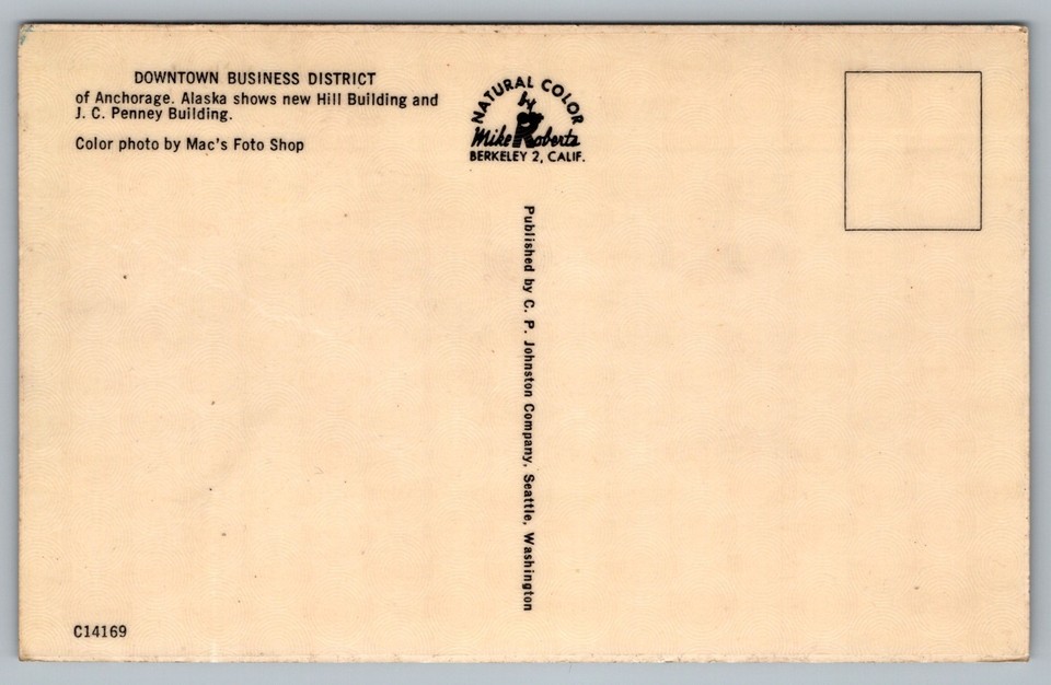 Postcard Downtown Business District, Hill Building, Anchorage, AK ...