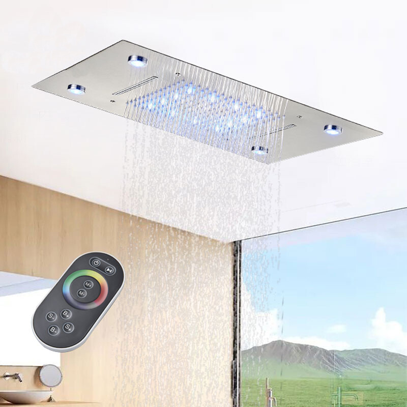 LED Rainfall Large Shower Head High Pressure Ceiling Mounted Overhead ...