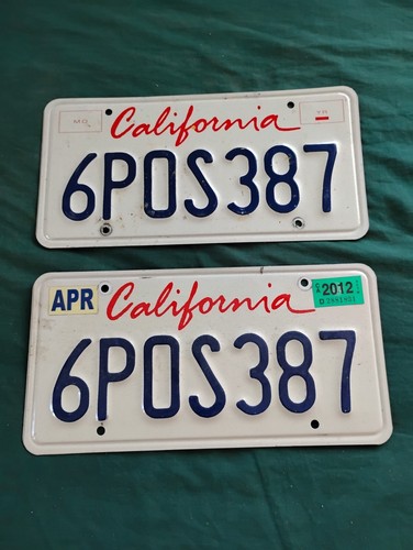 PAIR 2012 California License Plates - "6POS387" APR 2012 stickers ...
