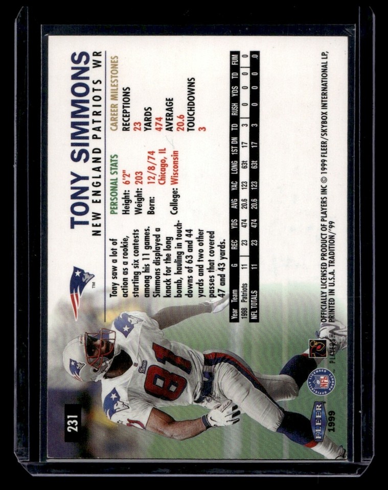 1999 Fleer Tradition #231 Autographed Tony Simmons Trading Card | eBay