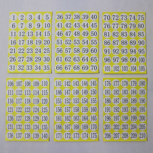 210 Number Stickers 1 To 210 Number Labels Round Circle Self Adhesive ...