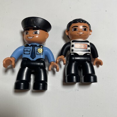 Lego Duplo Male Man Prisoner & cop Figure Black & White Outfit From Set ...