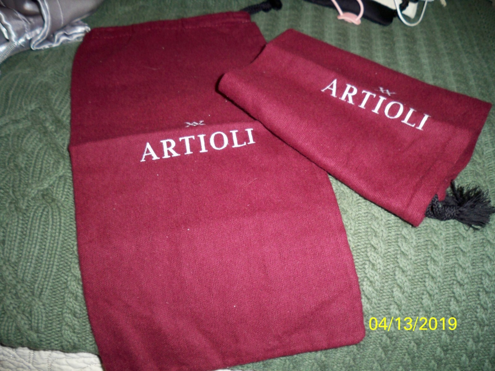 Set of 2 ARTIOLI Deep Red Flannel Dust Bags 8x14 with White Logo | eBay