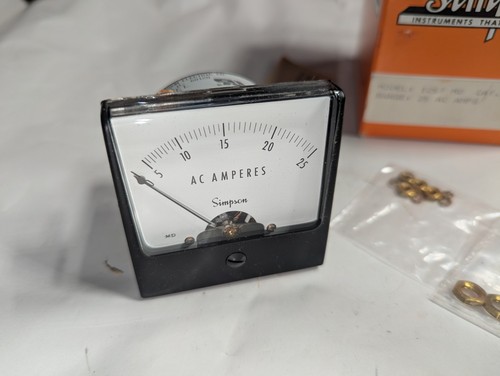GENUINE SIMPSON ELECTRIC 1257 MD 0-25 AC AMPS 02609 ANALOG PANEL METER ...