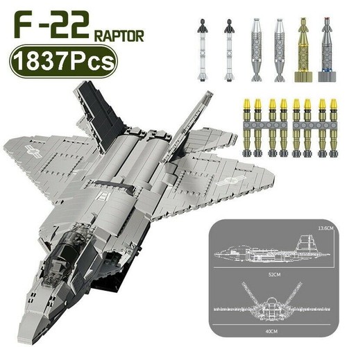 Building Blocks Set MOC Military F22 Jet Fighter Plane Brick Kids Toys ...