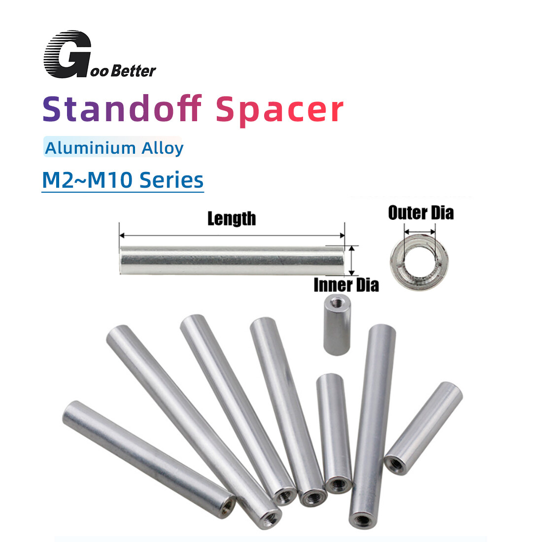 M2-M10 Aluminum Alloy Thread Sleeve Rod Bar Stud Round Connector Tube ...