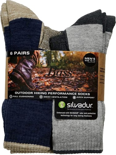GH Bass Mens Size 10-13 Outdoor Hiking Performance Silvadur Socks Gray ...