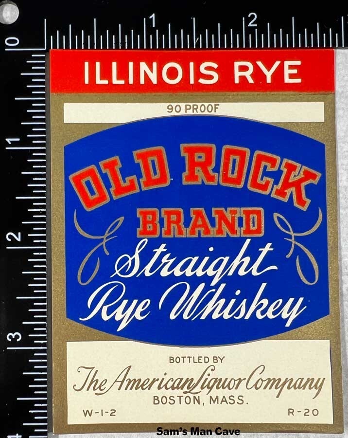 Old Rock Brand Straight Rye Whiskey Illinois Rye Label - MASSACHUSETTS ...