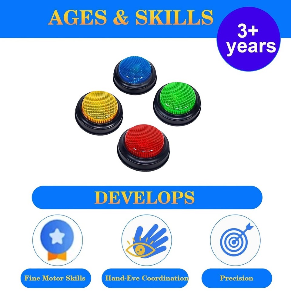 4 Pack Buzzers for Trivia Games, Answer Buzzers for Classroom, Game ...