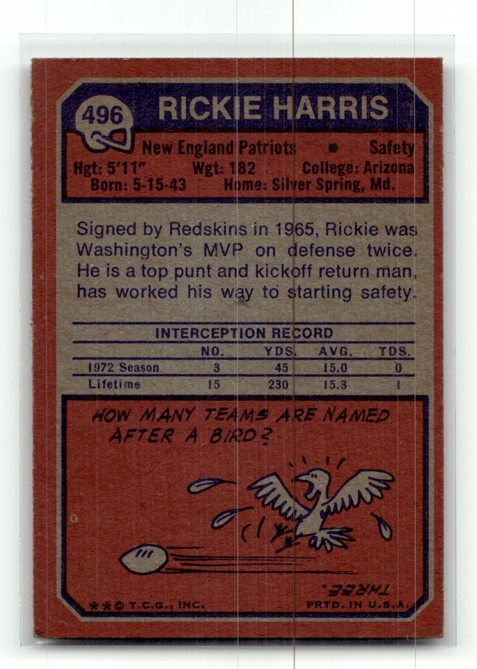 1973 Topps - Rickie Harris #496 FOOTBALL NFL | eBay