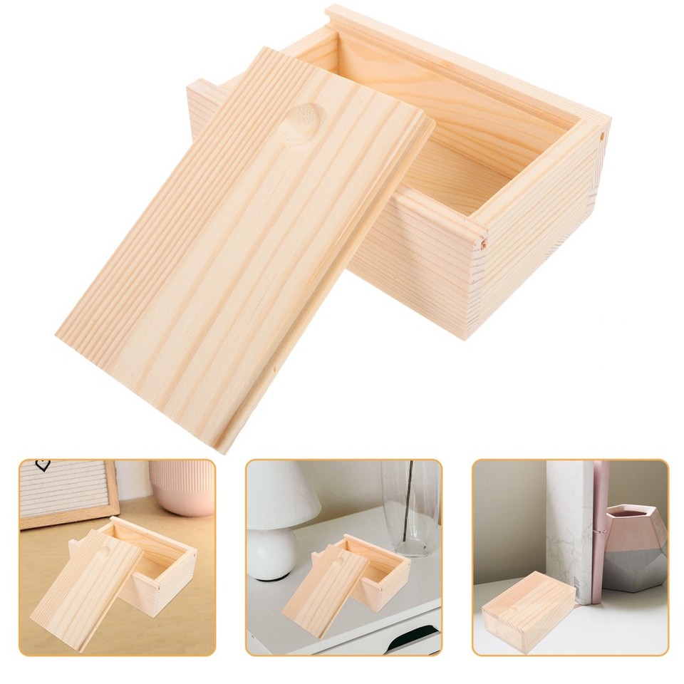 Small Wooden Storage Box Container Empty Gift Box Wood Box with Sliding ...