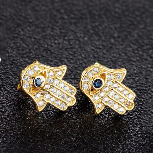 Gold CZ Hamsa Evil Eye Stud Earrings Punk Rock Hip Hop Jewelry Stainless Steel | eBay
